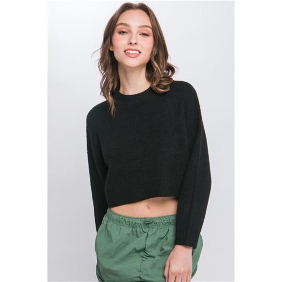 Hannah Joy | Sweaters | Black Cozy Wool Blend Cropped Sweater Top ...